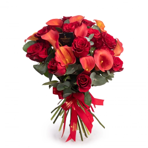 Buchet trandafiri rosii si cale